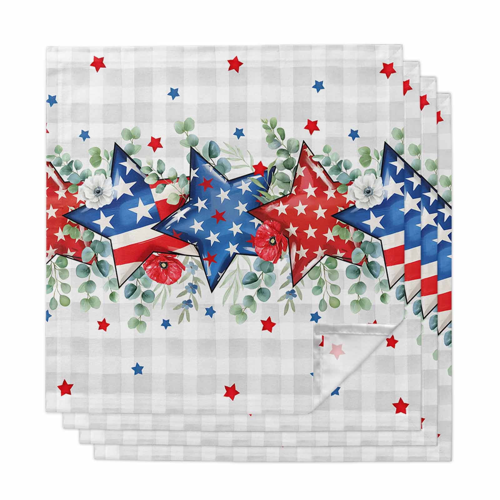 Cloth Napkins Independence Day USA Flag Washable Soft Kitchen Dinner ...