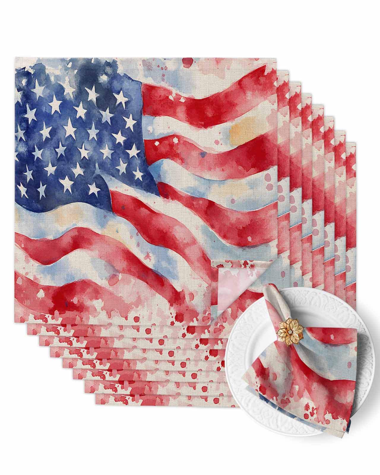 Cloth Napkins Independence Day Watercolor Old Glory Washable Soft ...