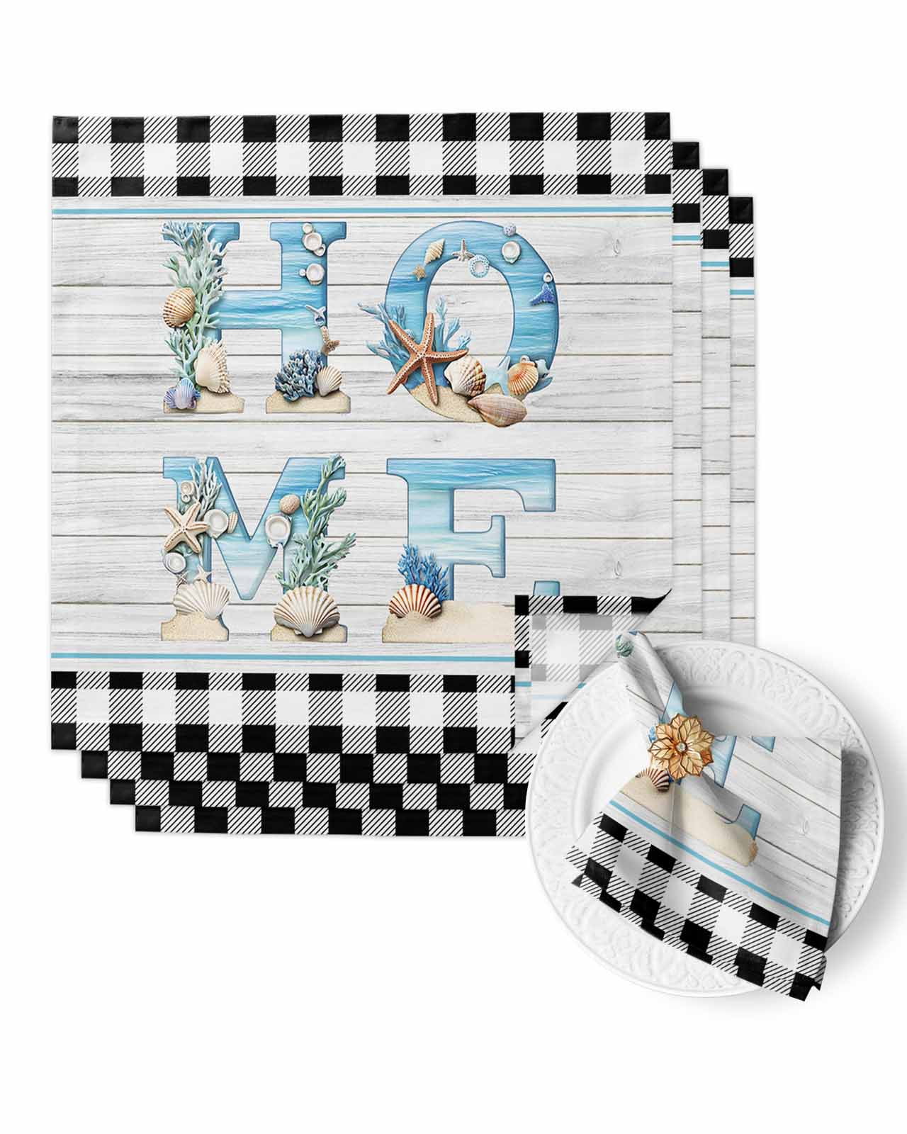 Cloth Napkins Marine Coral Starfish Shell Home Quote Washable Soft ...