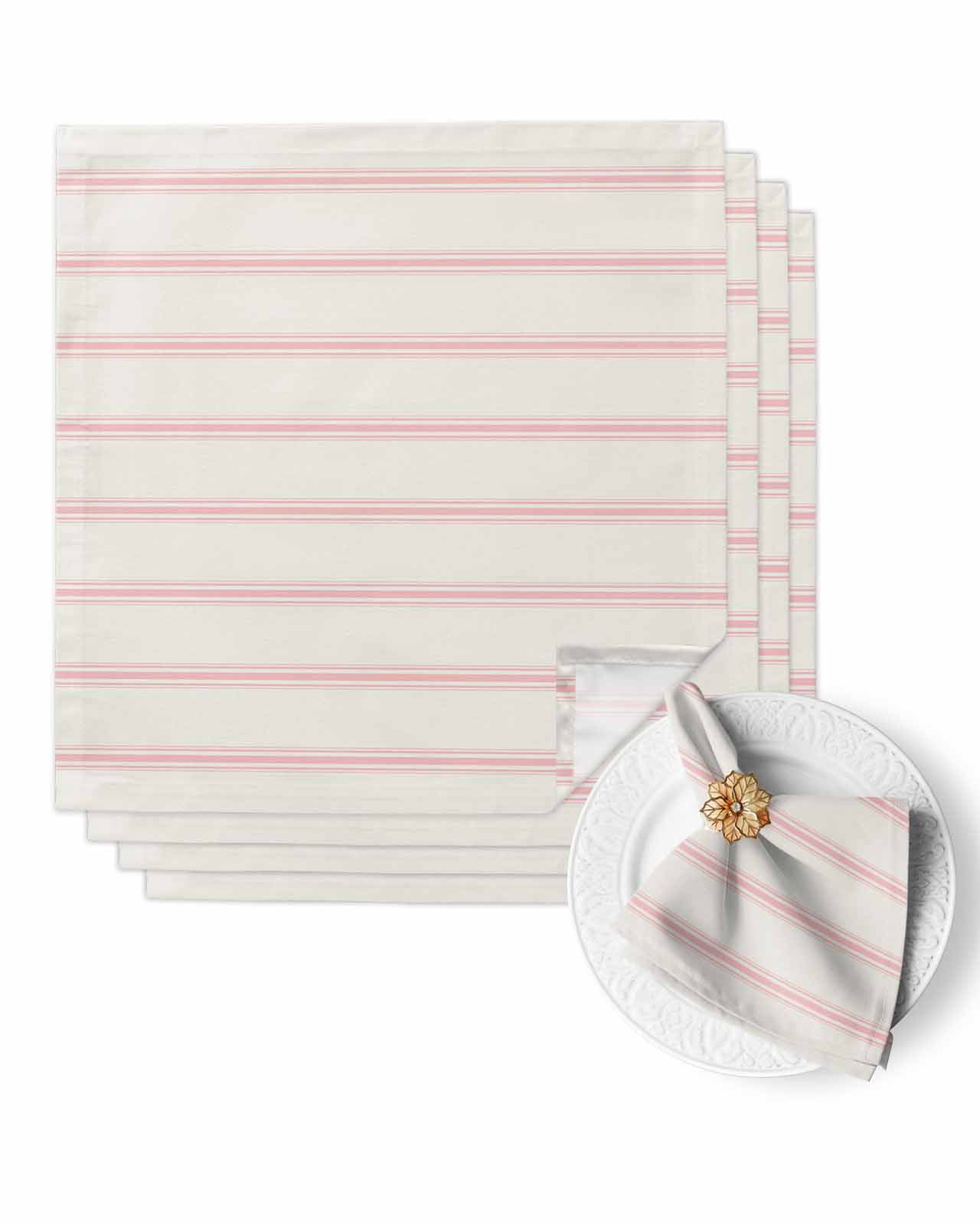 Cloth Napkins Minimalist Pink Stripe on Beige Washable Soft Kitchen ...