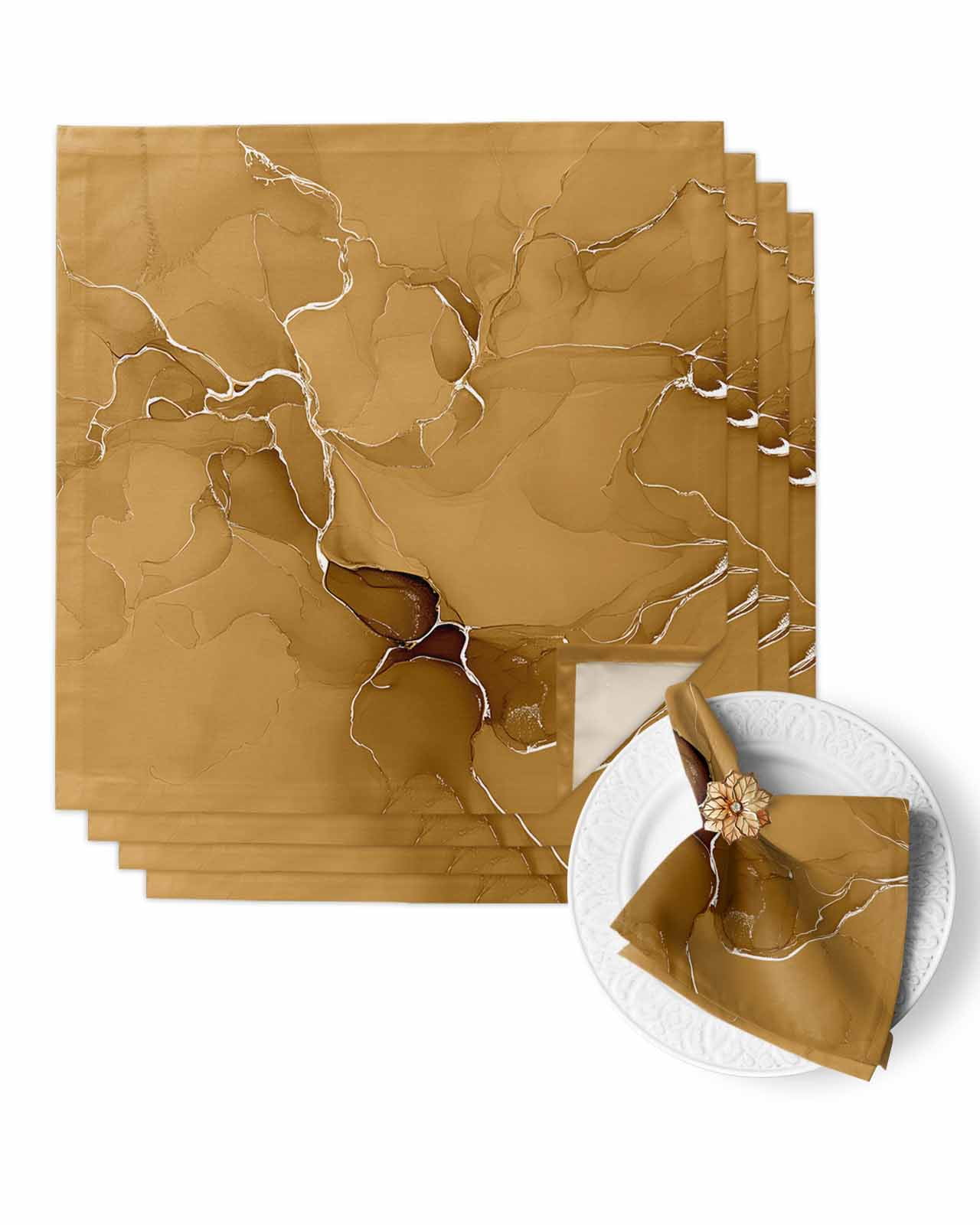 Cloth Napkins Modern Marble Texture Dark Yellow Washable Soft Kitchen ...