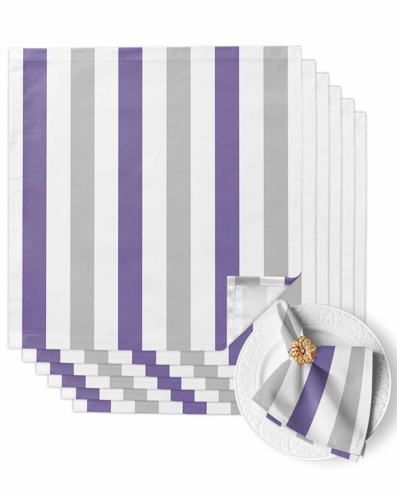 Cloth Napkins Modern Minimalist Purple Gray Stripe Washable Soft ...