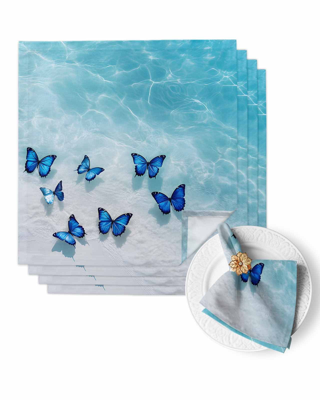 Cloth Napkins Natural Ocean Beach Blue Butterfly Washable Soft Kitchen ...