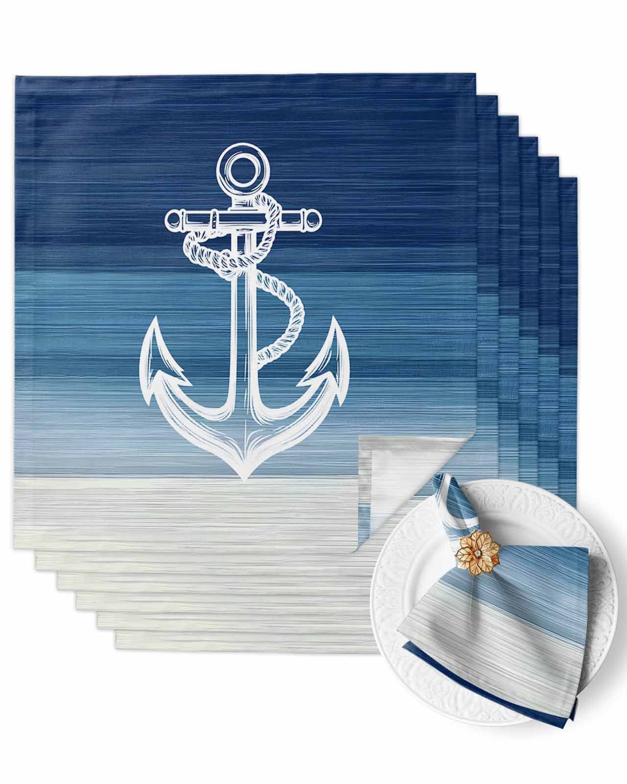 Cloth Napkins Nautical Ocean Anchor Blue Ombre Washable Soft Kitchen ...
