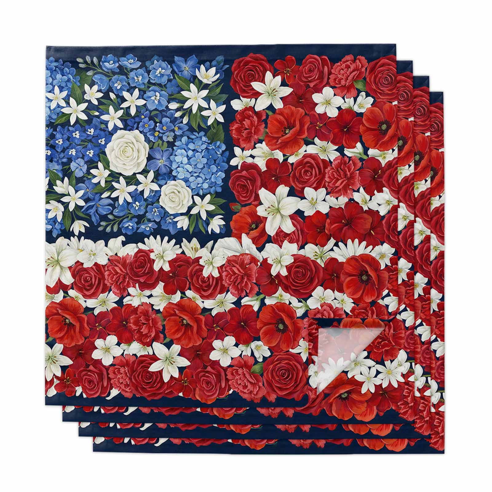 Cloth Napkins Patriotic Theme Flowers Washable Soft Kitchen Dinner ...