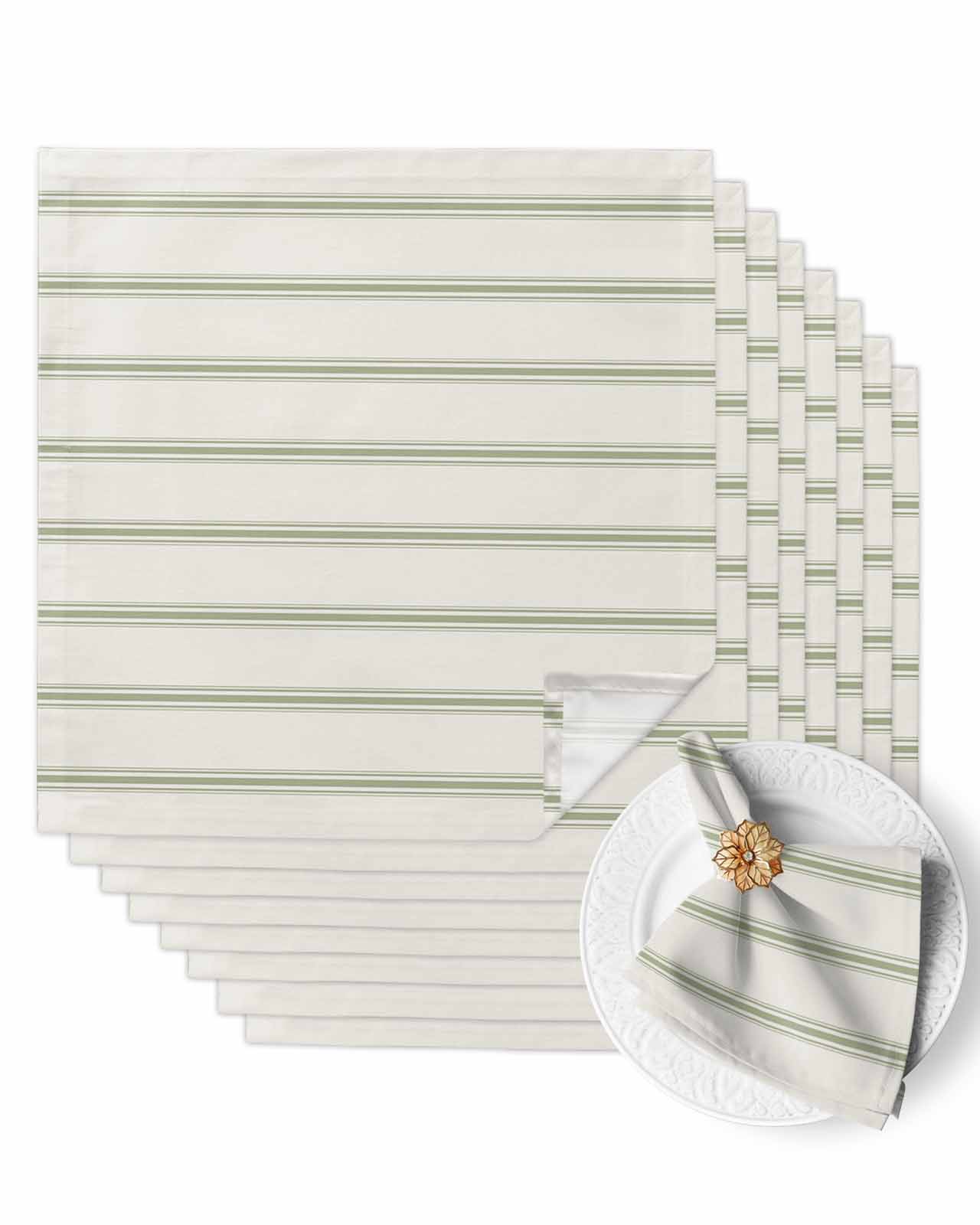 Cloth Napkins Sage Green Stripe Minimalist Art Washable Soft Kitchen ...