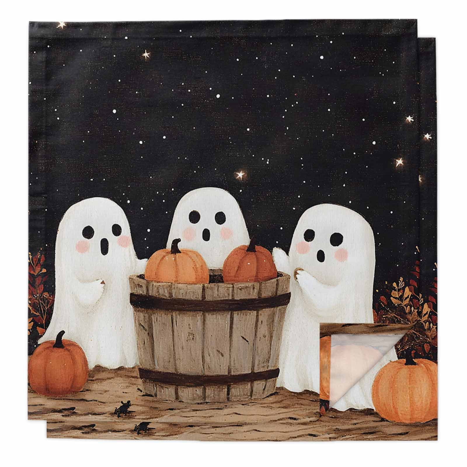 Cloth Napkins Set of 2 - 20x20 Inches, Cute Ghosts Washable Reusable ...