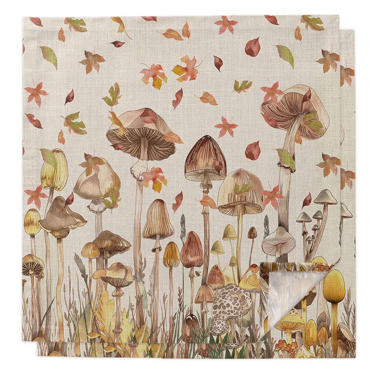 Cloth Napkins Set of 2 - 20x20 Inches, Fall Mushroom Washable Reusable ...