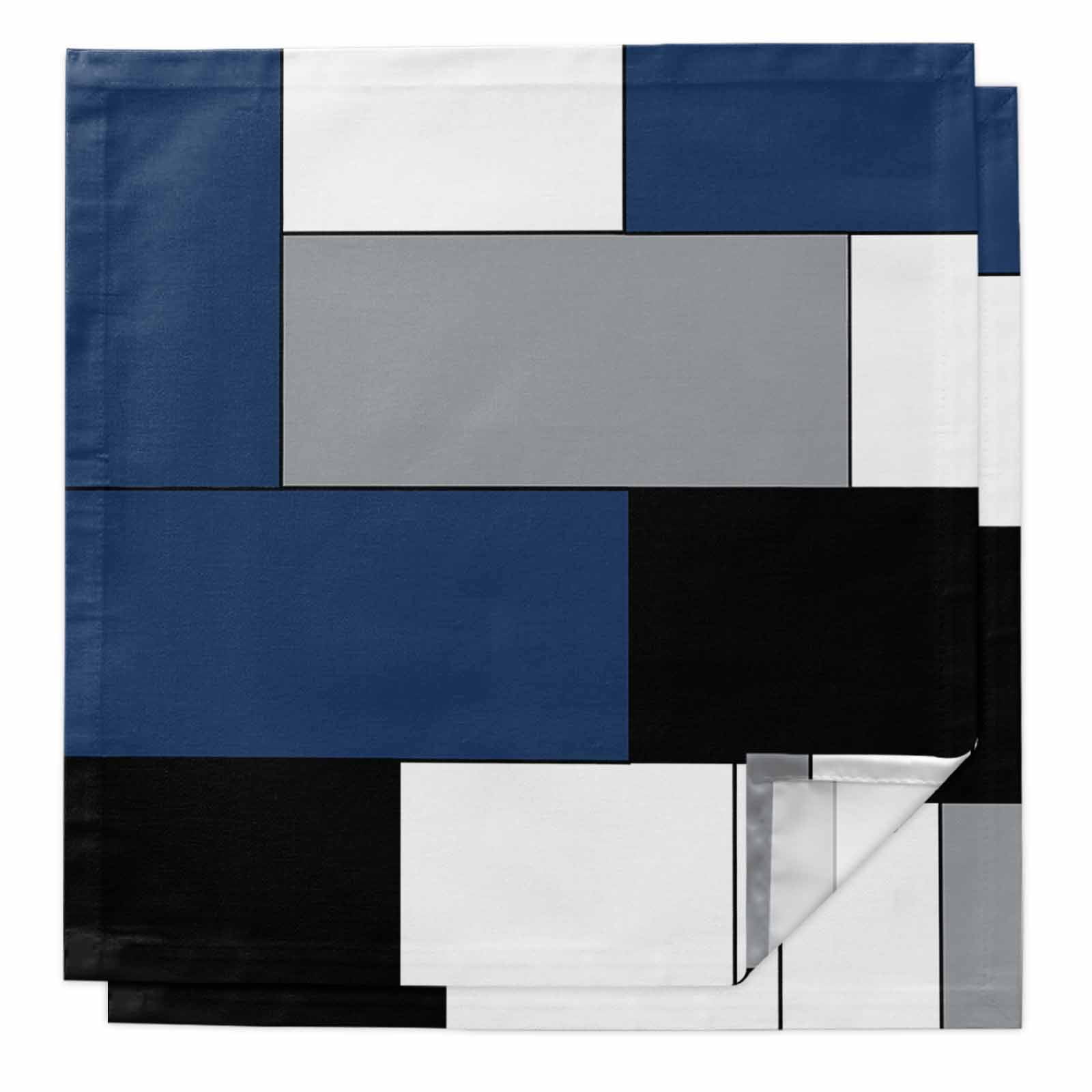 Cloth Napkins Set of 2 - 20x20 Inches, Navy Blue Black Grey Washable ...