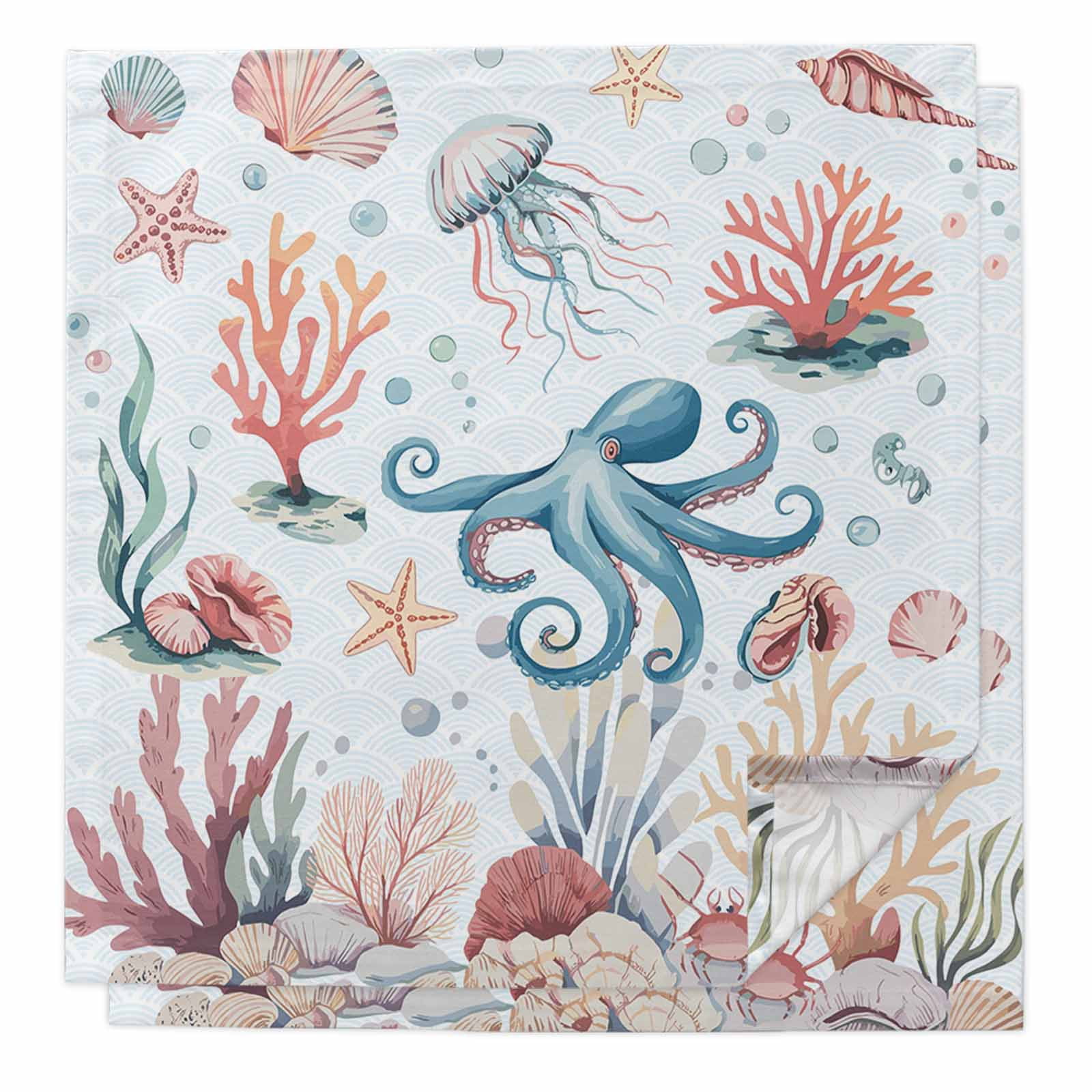 Cloth Napkins Set of 2 - 20x20 Inches, Octopus Coastal Washable ...