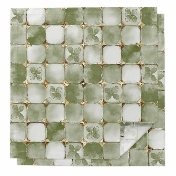 Cloth Napkins Set of 2 - 20x20 Inches, Sage Green Geometric Washable ...