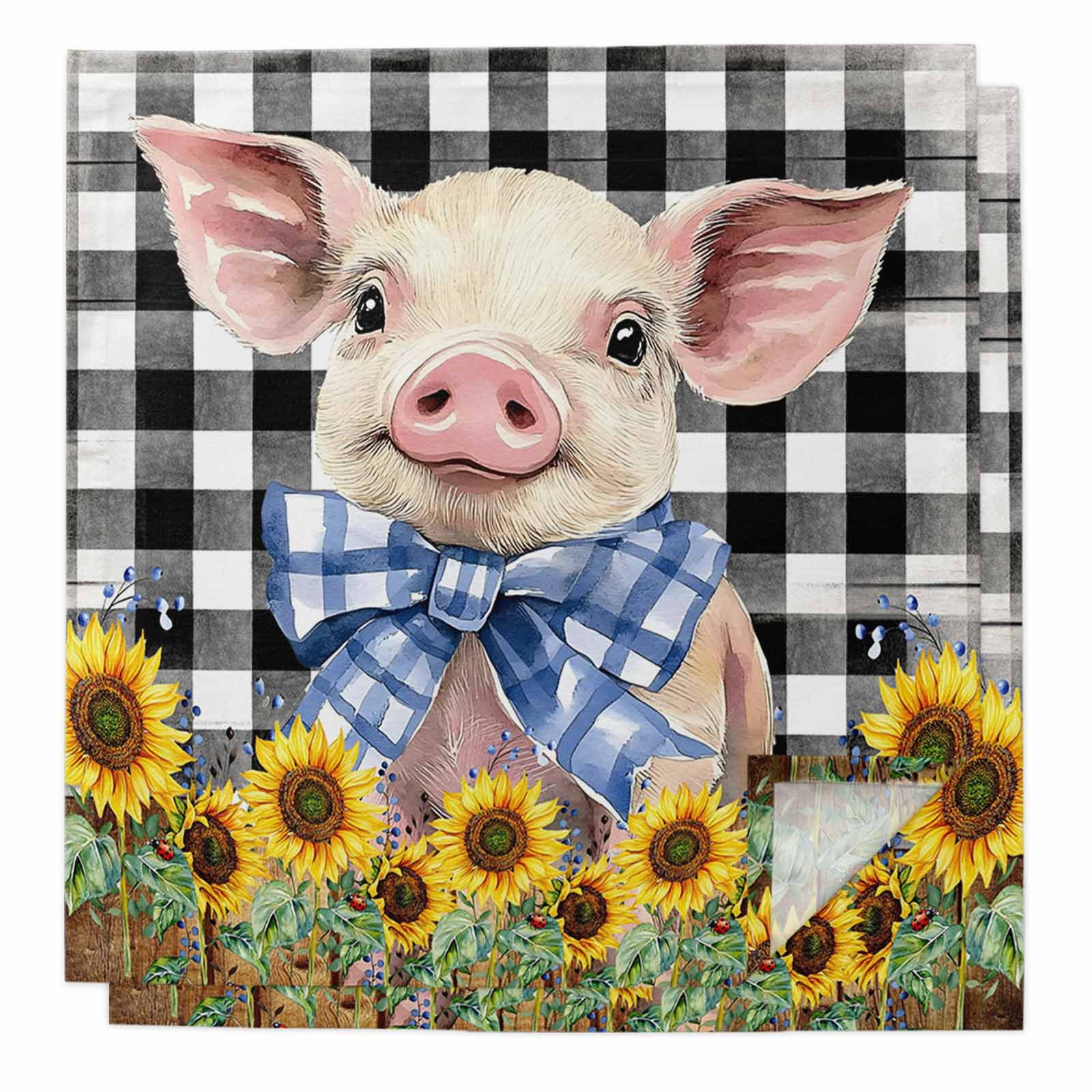 Cloth Napkins Set of 2 - 20x20 Inches, Sunflowers Pig Washable Reusable ...