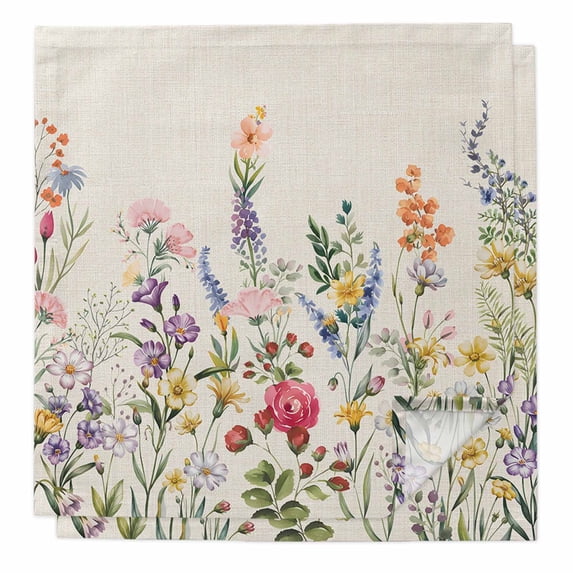 Cloth Napkins Set of 2 - 20x20 Inches, Watercolor Wildflowers Washable ...