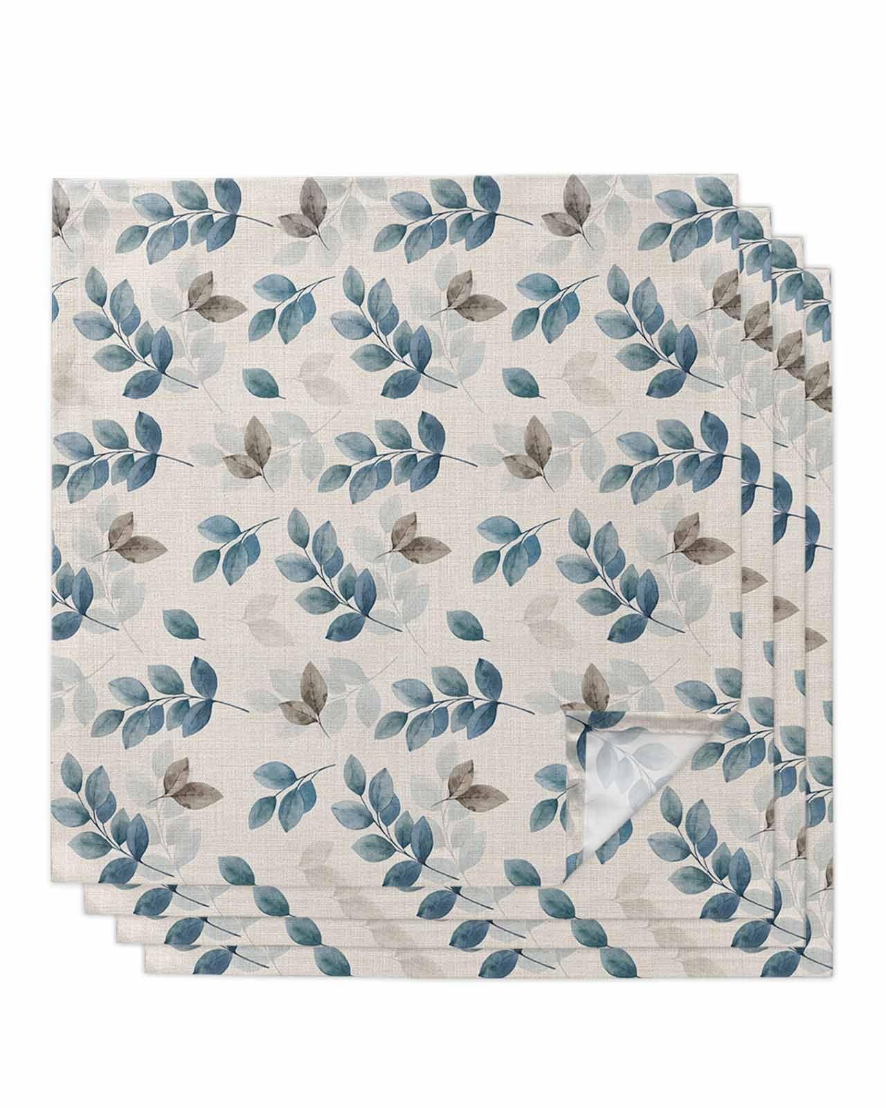 Cloth Napkins Set of 4 - 20x20 Inches, Blue Botanical Fall Washable ...