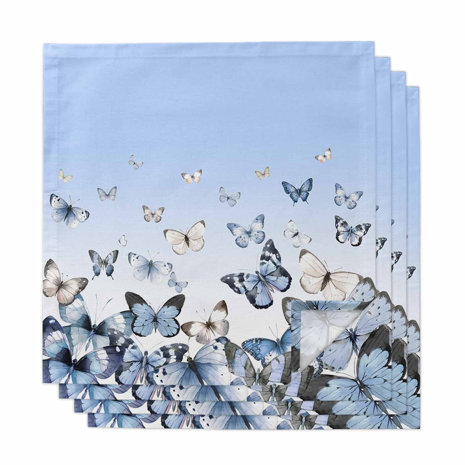 Cloth Napkins Set of 4 - 20x20 Inches, Blue Butterflies Washable ...