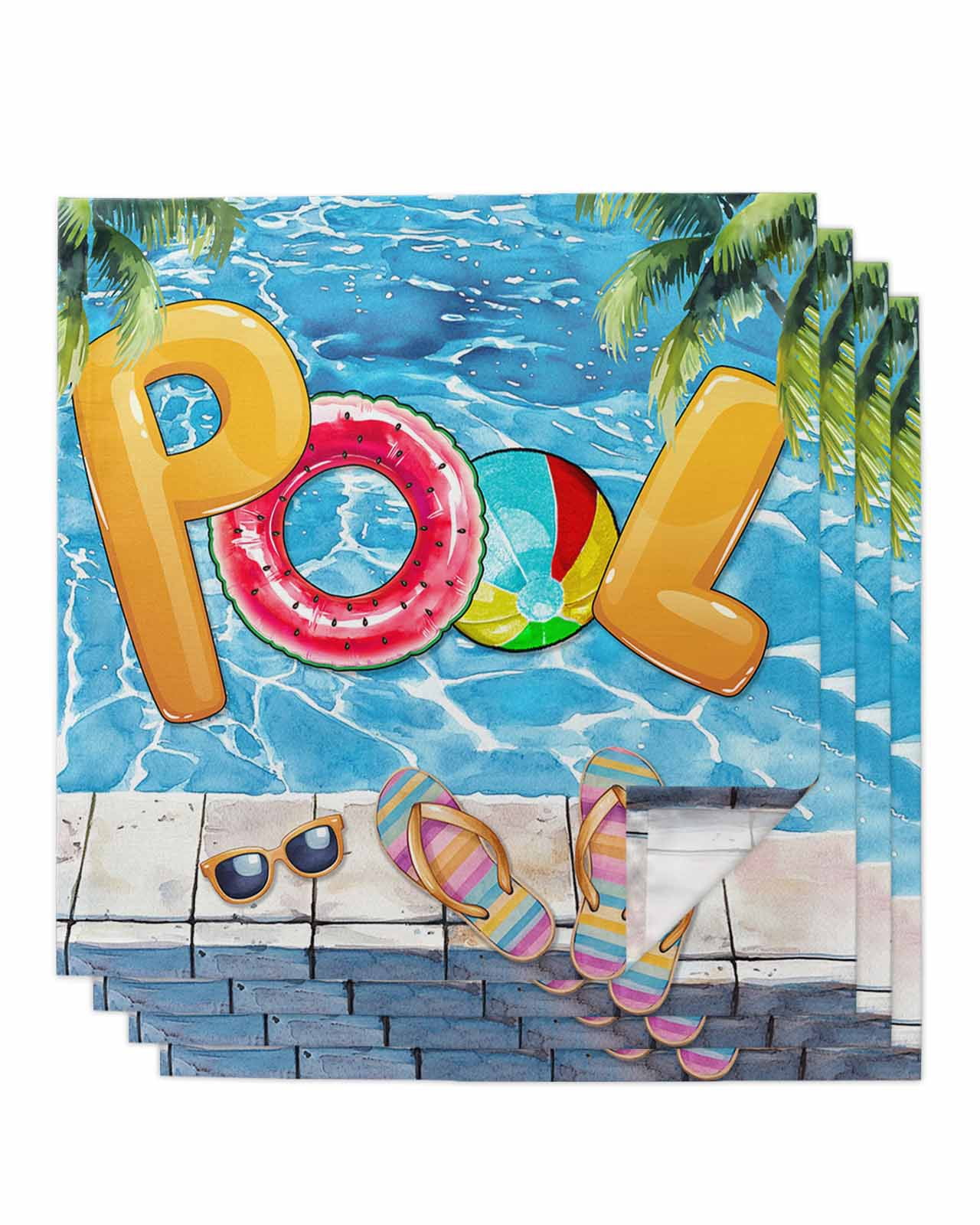 Cloth Napkins Set of 4 - 20x20 Inches, Blue Summer Pool Washable ...