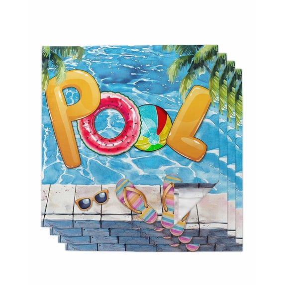 Cloth Napkins Set of 4 - 20x20 Inches, Blue Summer Pool Washable ...