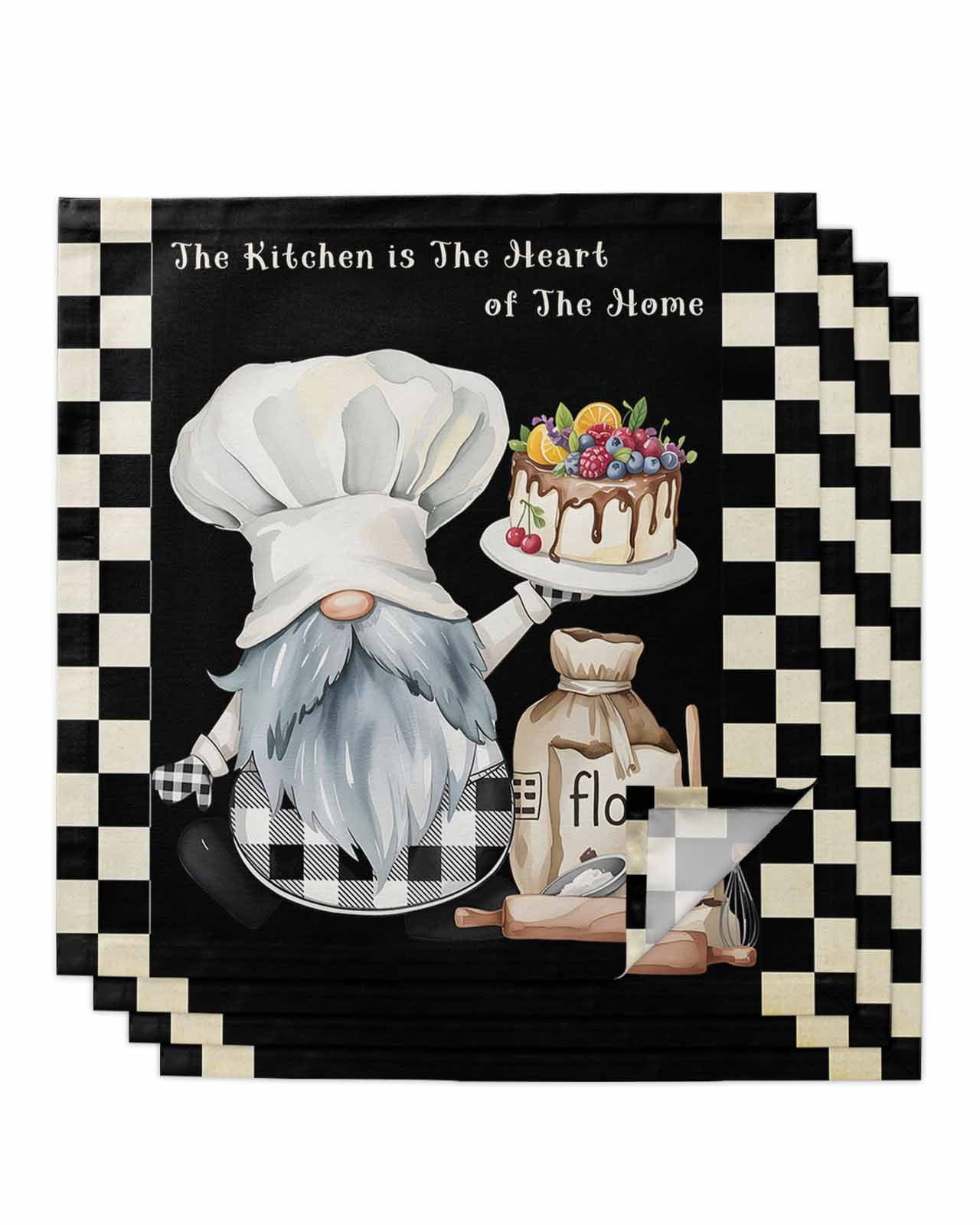 Cloth Napkins Set of 4 - 20x20 Inches, Chef Gnomes Washable Reusable ...