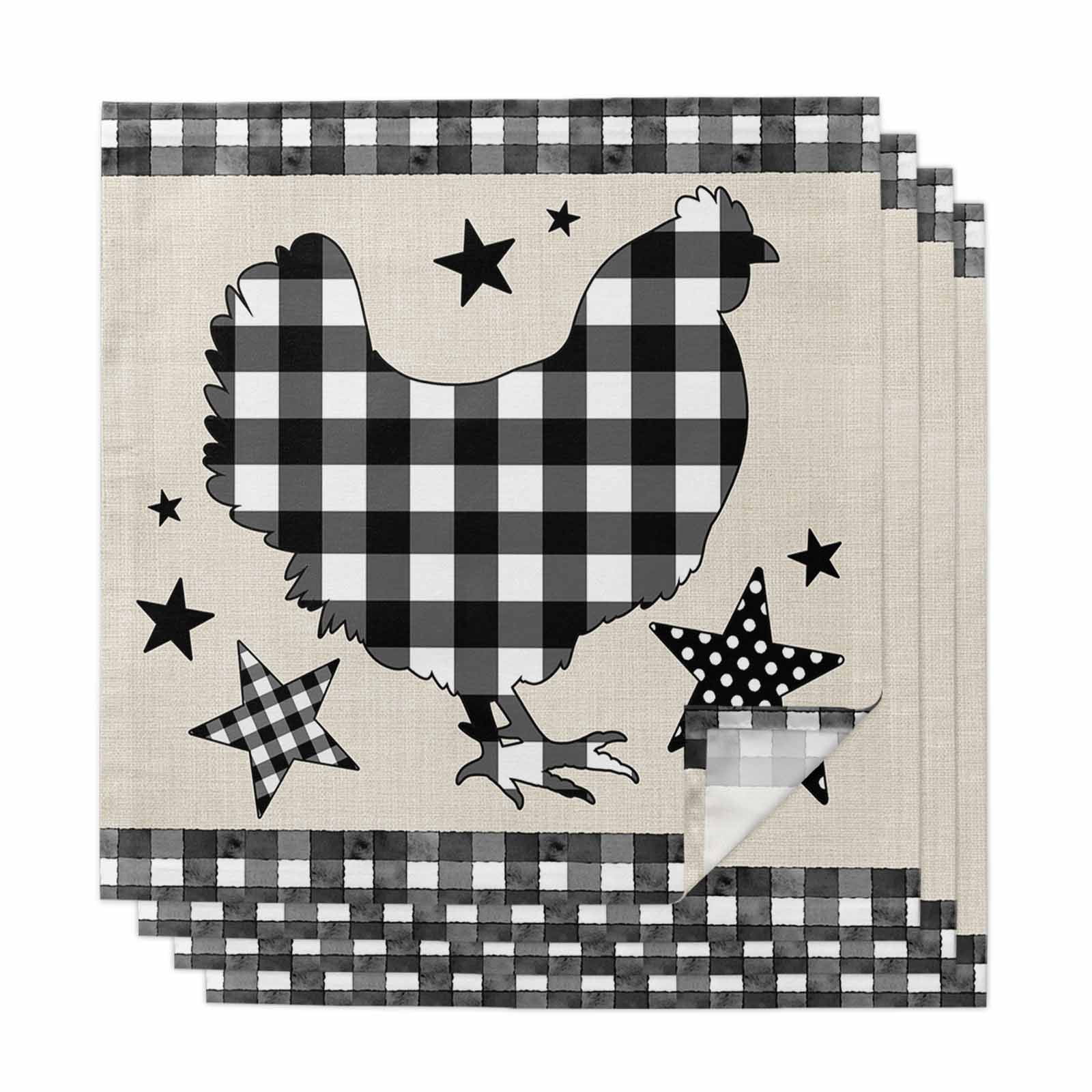 Cloth Napkins Set of 4 - 20x20 Inches, Chicken Hen Washable Reusable ...