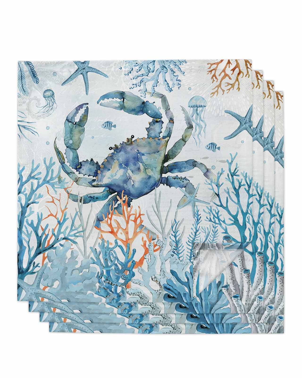 Cloth Napkins Set of 4 - 20x20 Inches, Crab Washable Reusable Table ...