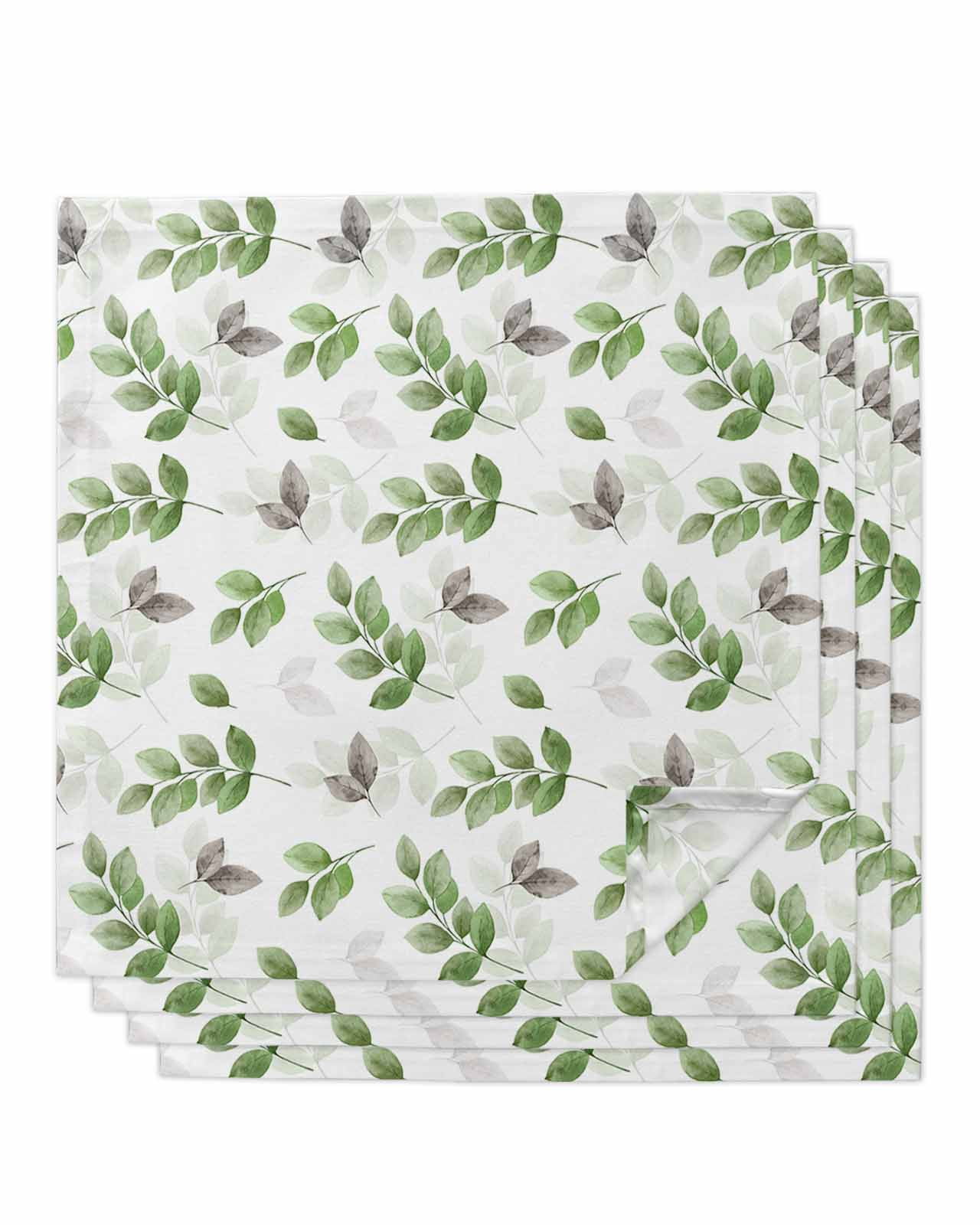 Cloth Napkins Set of 4 - 20x20 Inches, Green Botanical Fall Washable ...