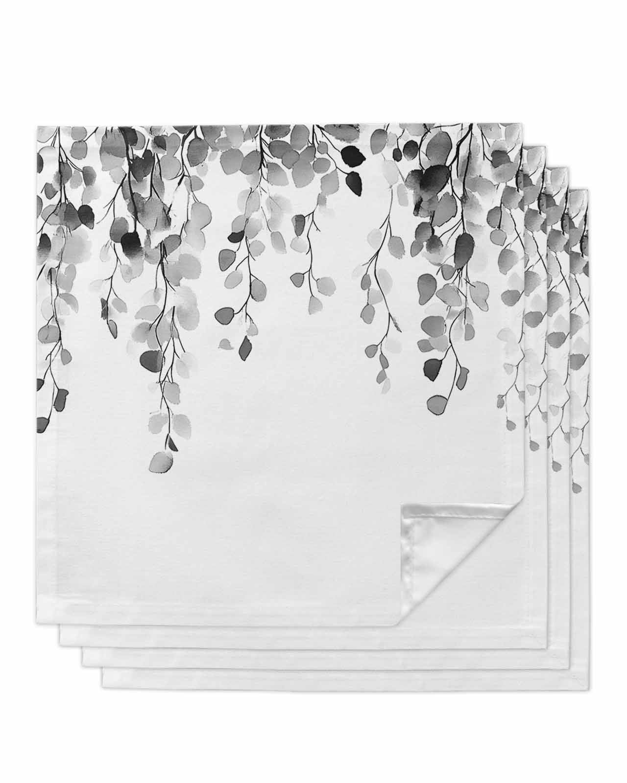 Cloth Napkins Set of 4 - 20x20 Inches, Grey Eucalyptus Leaves Washable ...