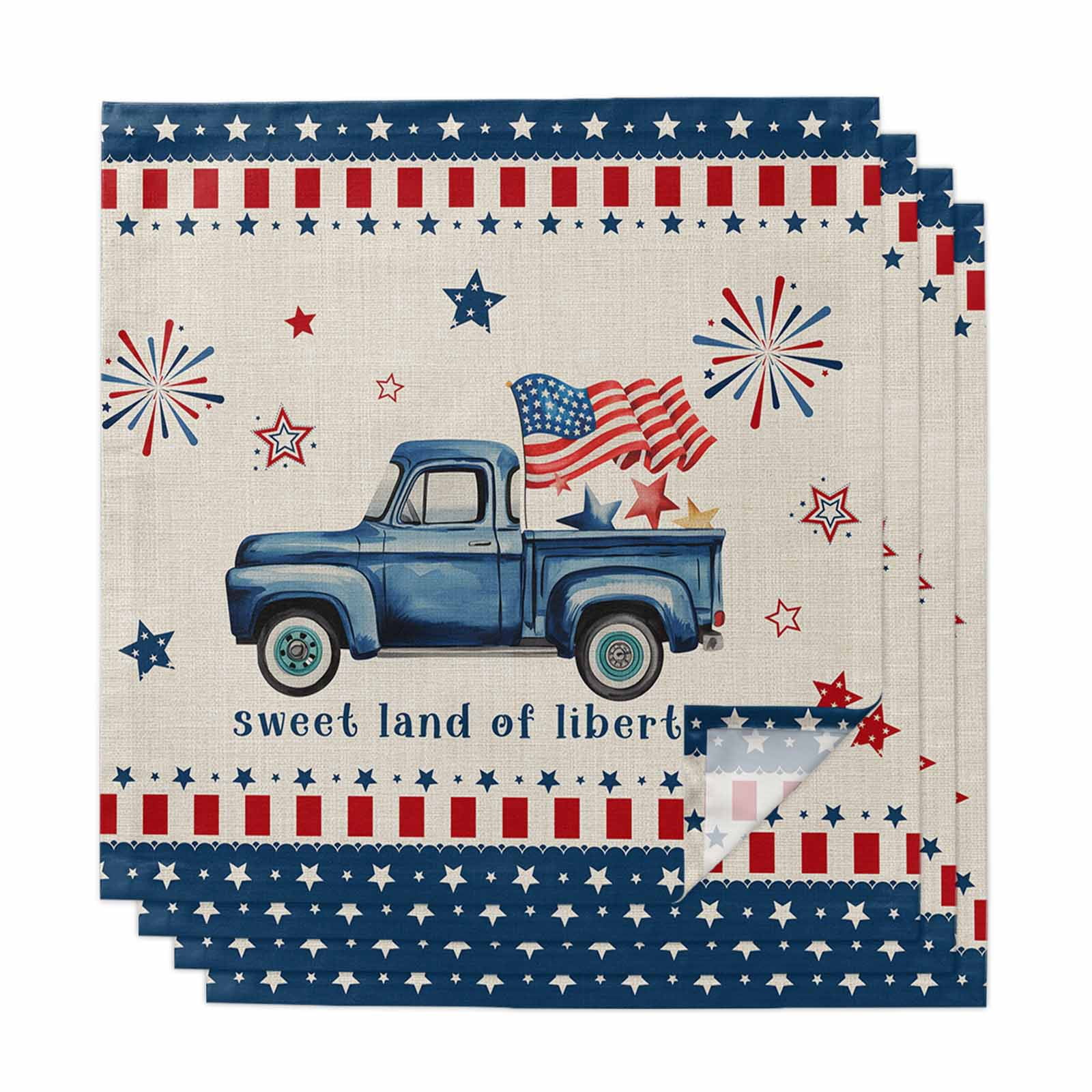 Cloth Napkins Set of 4 - 20x20 Inches, Independence Day Washable ...