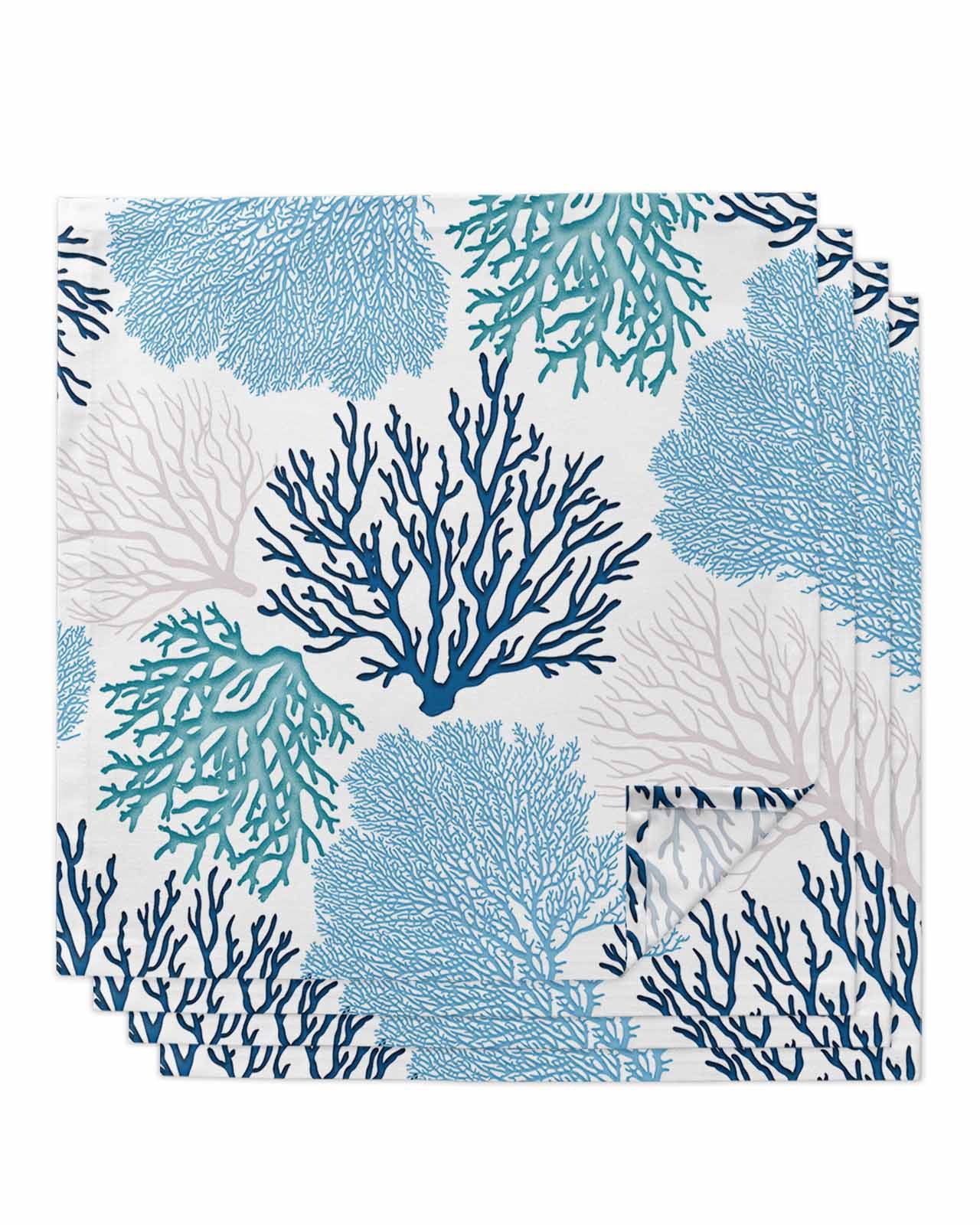 Cloth Napkins Set of 4 - 20x20 Inches, Navy Blue Coastal Washable ...