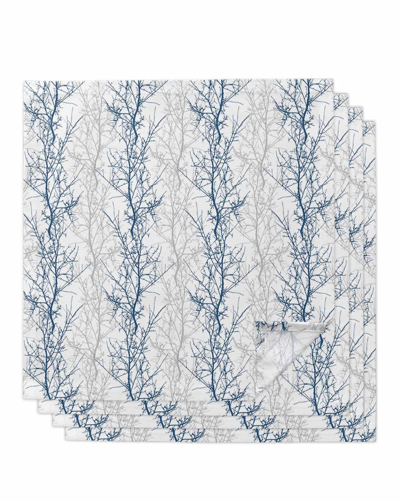 Cloth Napkins Set of 4 - 20x20 Inches, Navy Blue Grey Branch Washable ...