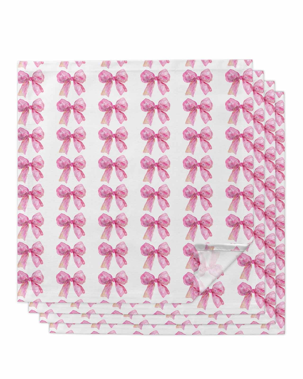 Cloth Napkins Set of 4 - 20x20 Inches, Pink Bow Ribbon Washable ...