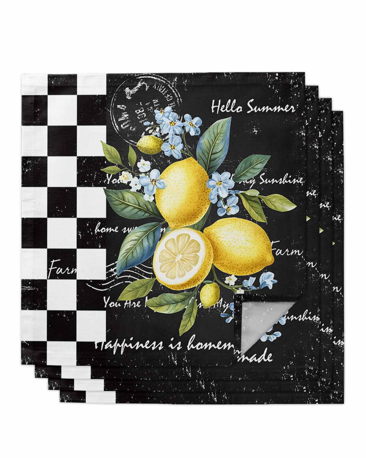 Cloth Napkins Set of 4 - 20x20 Inches, Summer Lemon Washable Reusable ...