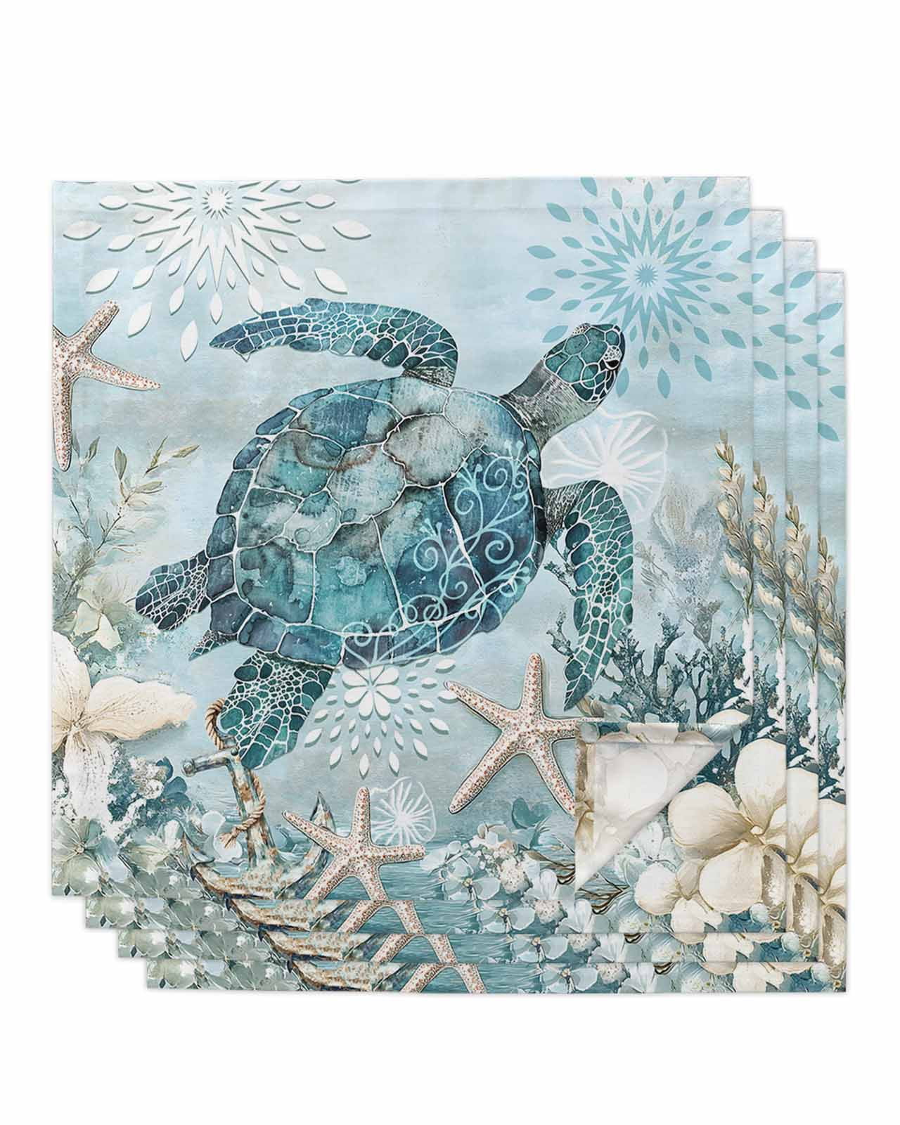 Cloth Napkins Set of 4 - 20x20 Inches, Teal Turtle Coastal Washable ...