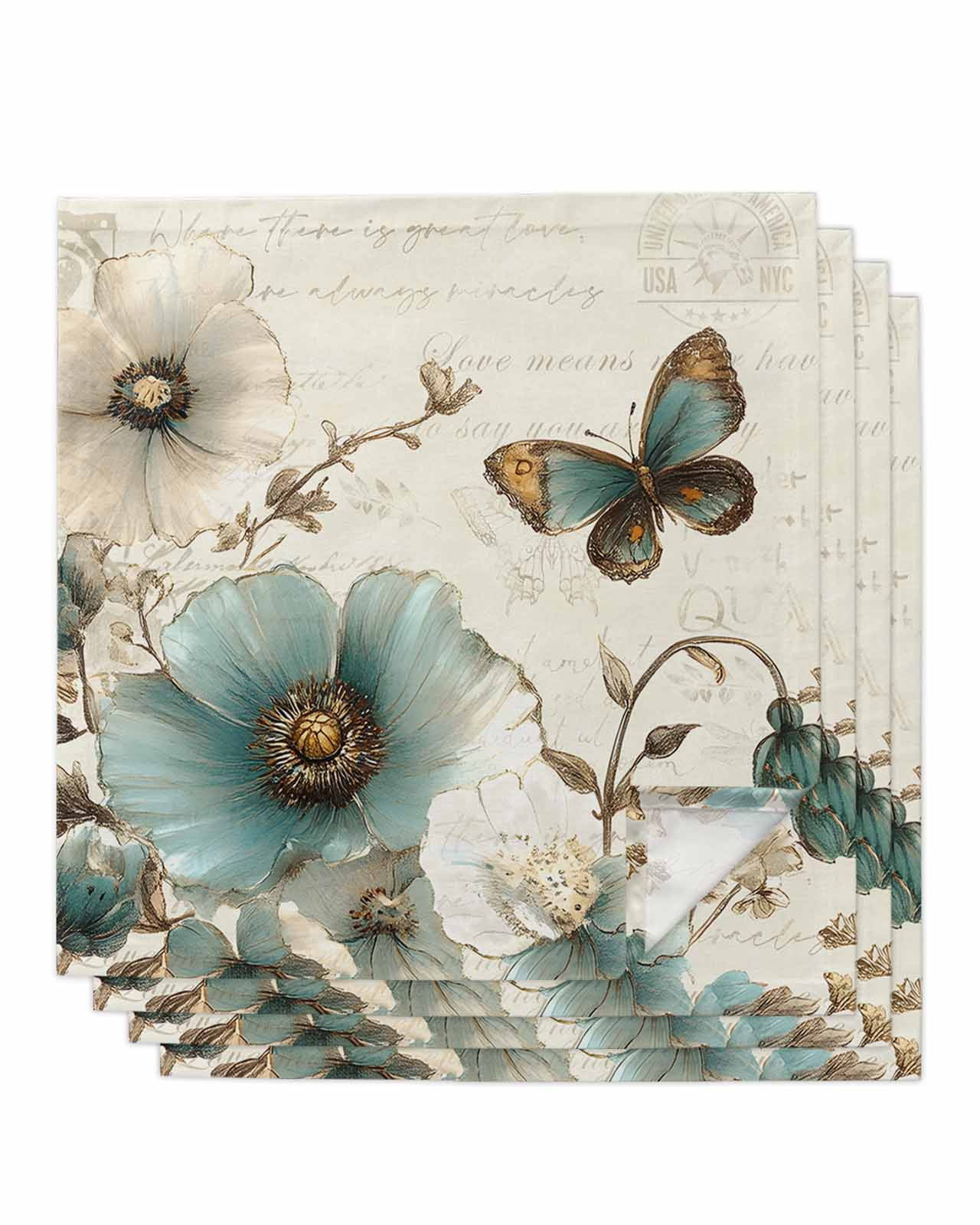 Cloth Napkins Set of 4 - 20x20 Inches, Vintage Flowers Washable ...