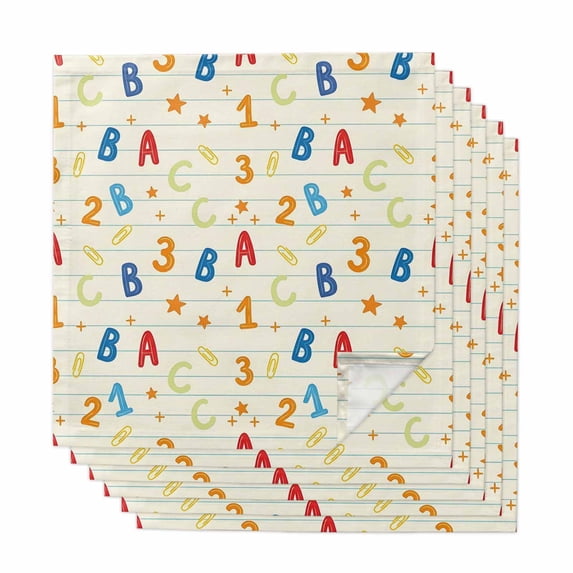 Cloth Napkins Set of 6 - 20x20 Inches, Beige Alphabet Letters Washable ...