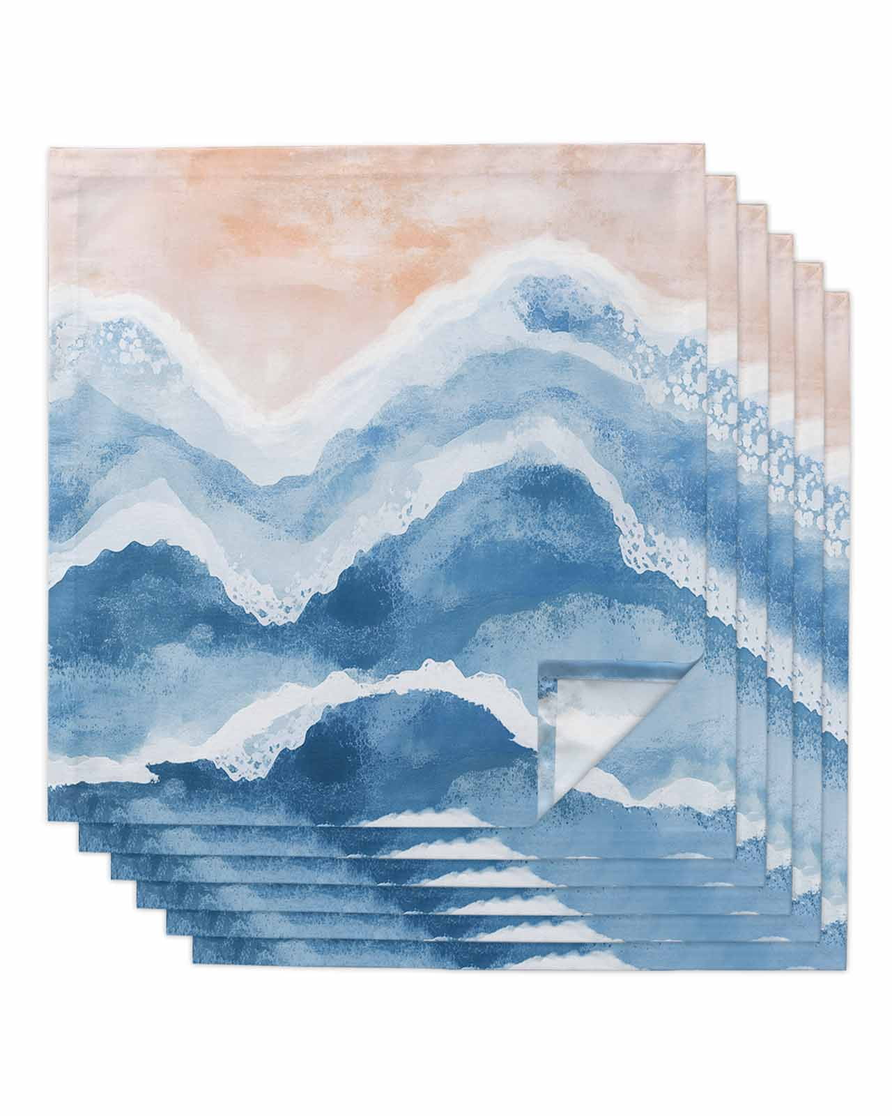 Cloth Napkins Set of 6 - 20x20 Inches, Blue Coastal Beach Washable ...