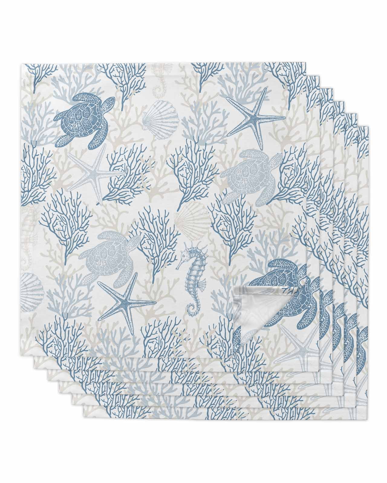 Cloth Napkins Set of 6 - 20x20 Inches, Blue Grey Coastal Washable ...