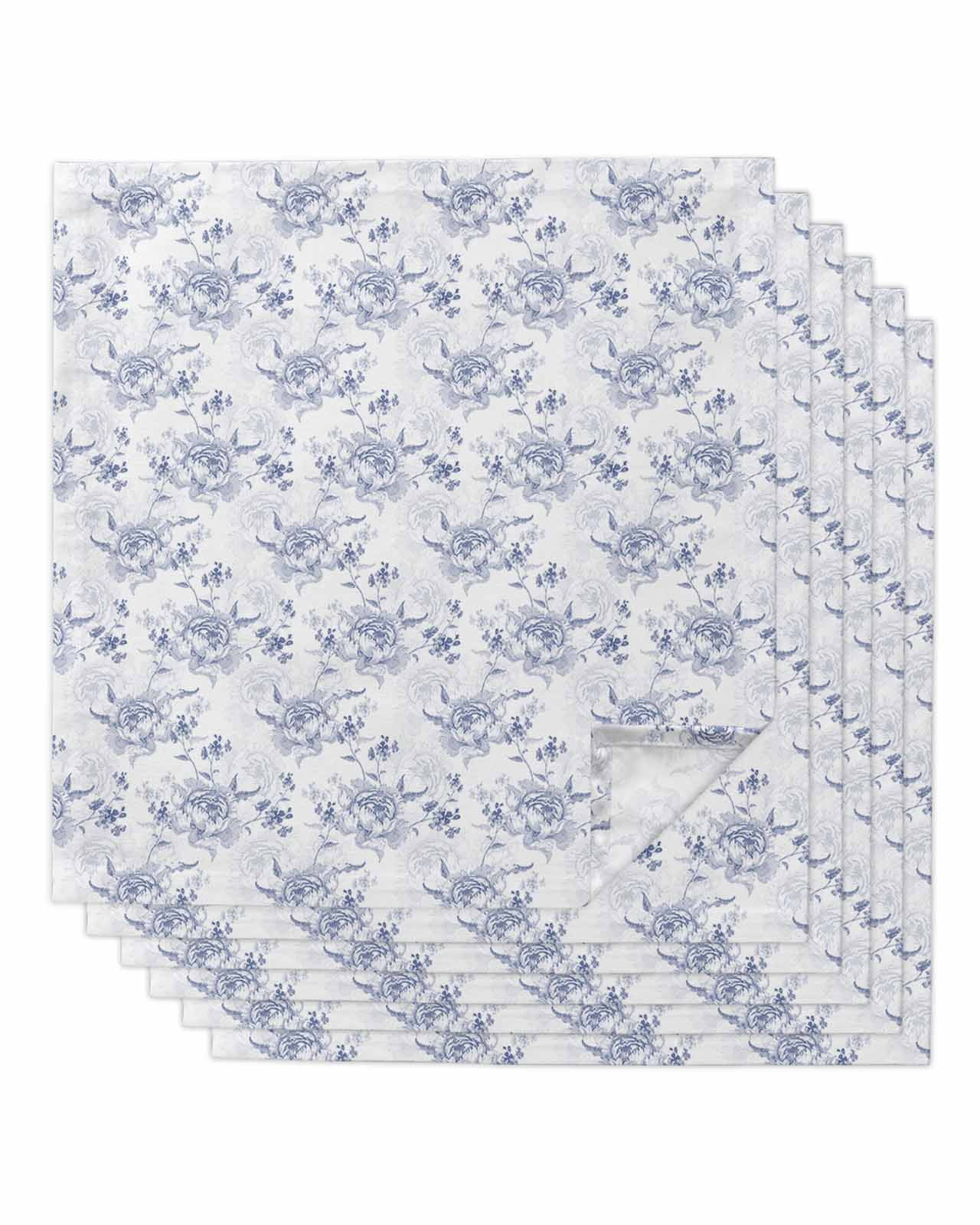 Cloth Napkins Set of 6 - 20x20 Inches, Blue Spring Floral Washable ...
