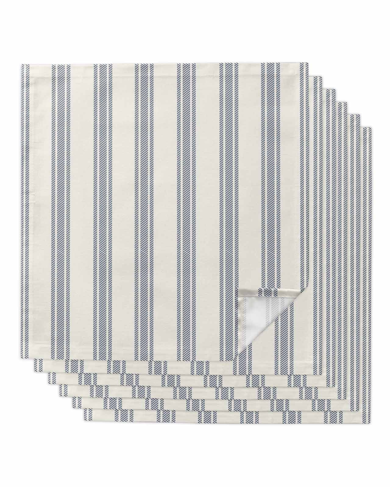 Cloth Napkins Set of 6 - 20x20 Inches, Blue Striped Washable Reusable ...