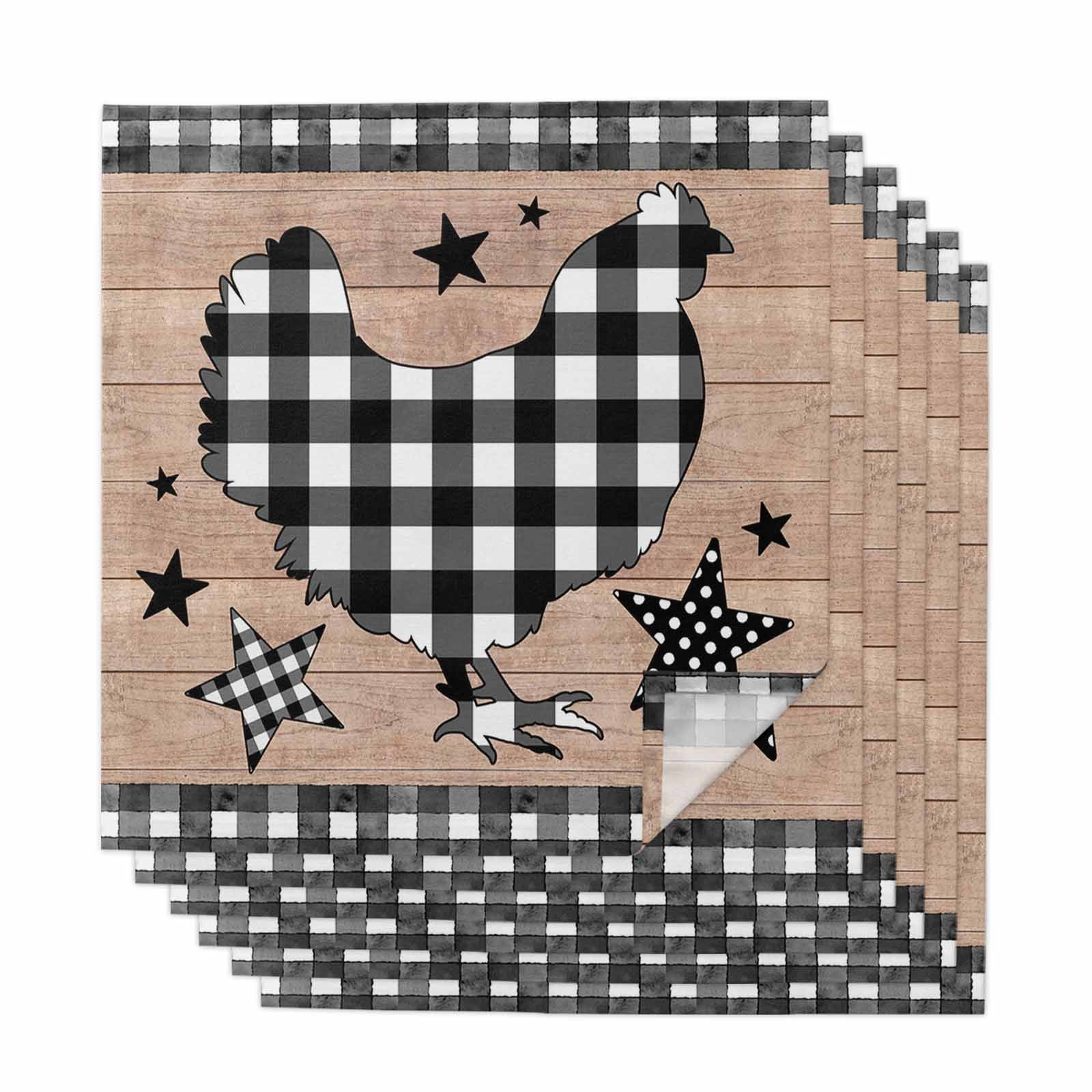 Cloth Napkins Set of 6 - 20x20 Inches, Chicken Hen Washable Reusable ...