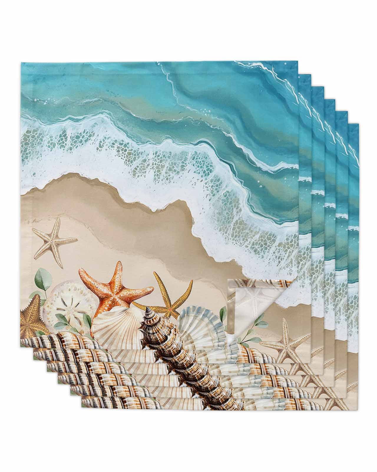 Cloth Napkins Set of 6 - 20x20 Inches, Coastal Beach Ocean Washable ...