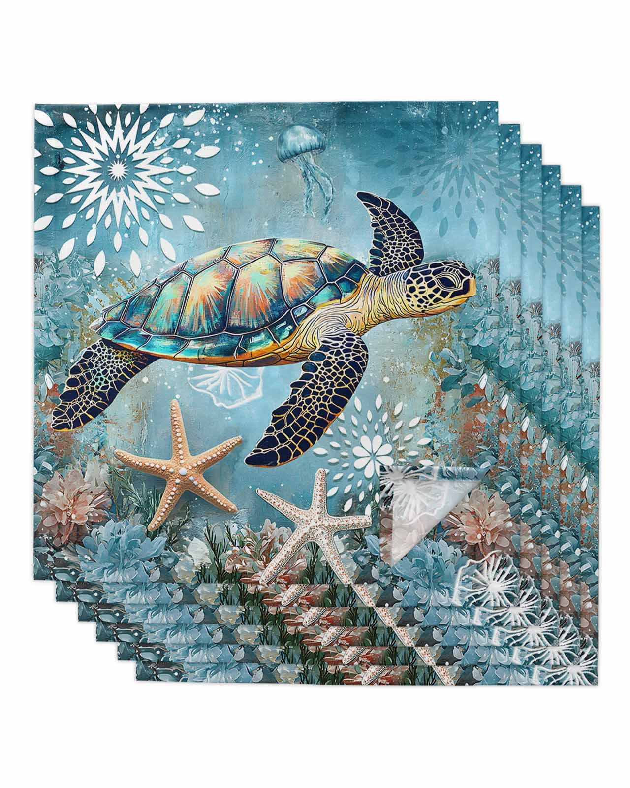 Cloth Napkins Set of 6 - 20x20 Inches, Coastal Sea Turtle Washable ...