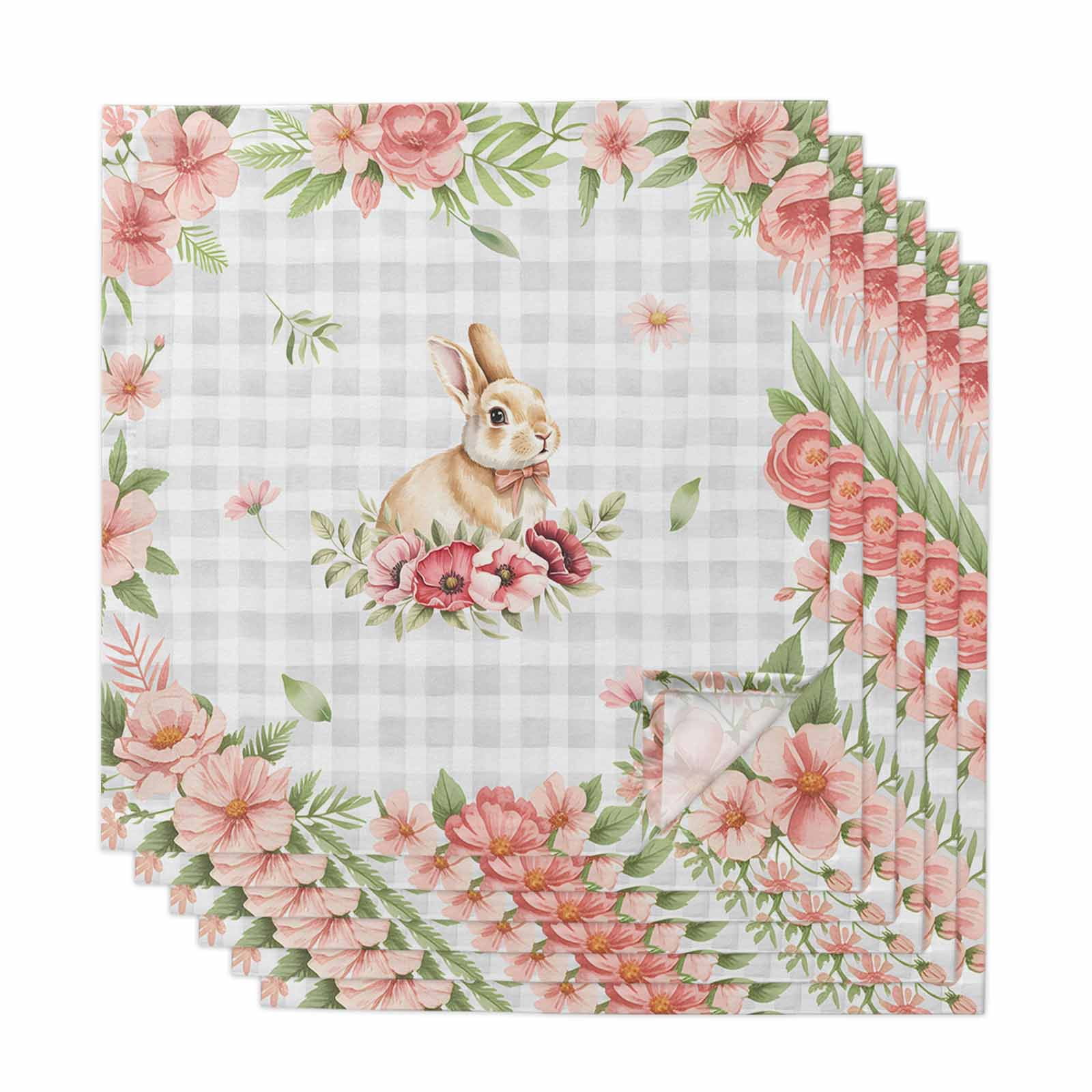 Cloth Napkins Set of 6 - 20x20 Inches, Easter Bunny Washable Reusable ...