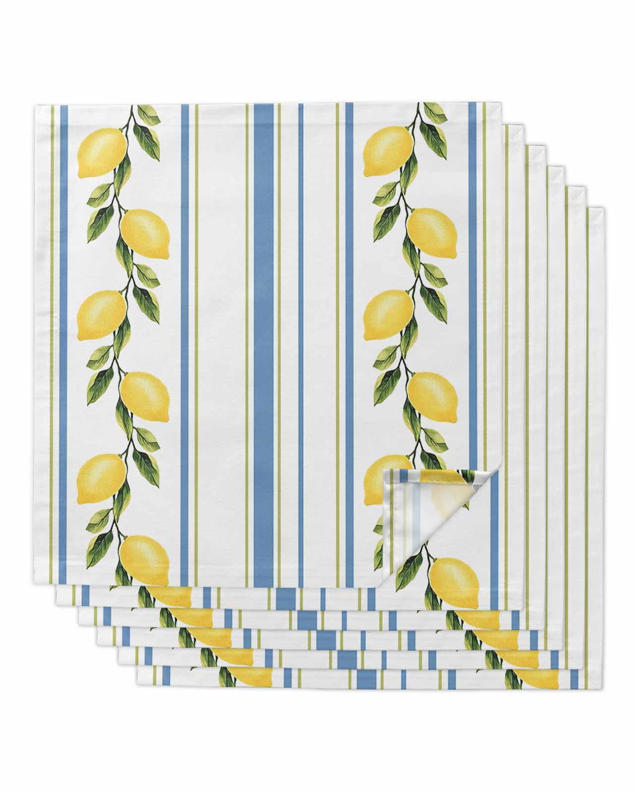 Cloth Napkins Set of 6 - 20x20 Inches, Lemon Striped Washable Reusable ...