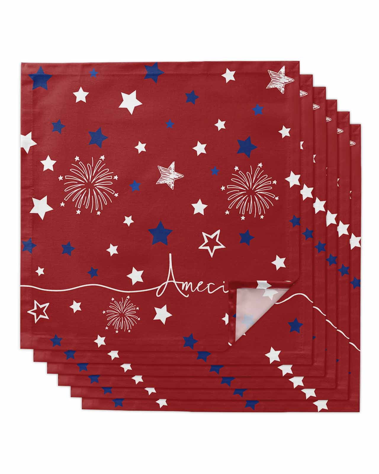 Cloth Napkins Set of 6 - 20x20 Inches, Red 4th of July Washable ...