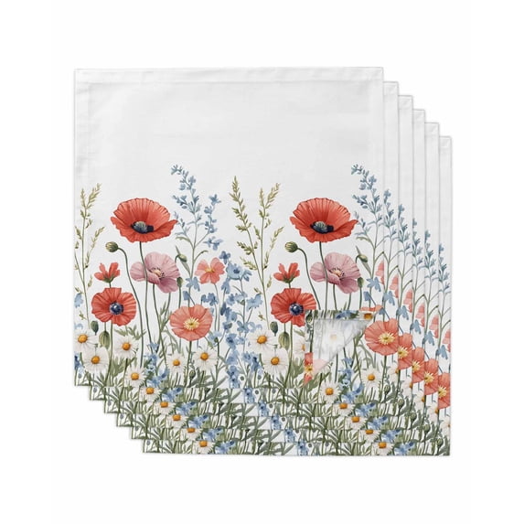 Cloth Napkins Set of 6 - 20x20 Inches, Red Flower Washable Reusable ...