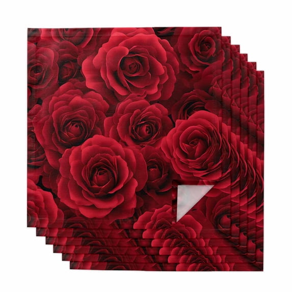 Cloth Napkins Set of 6 - 20x20 Inches, Red Roses Washable Reusable ...