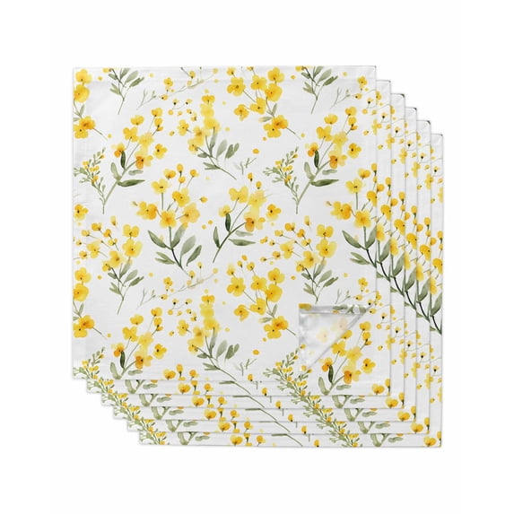 Cloth Napkins Set of 6 - 20x20 Inches, Yellow Flowers Spring Washable ...