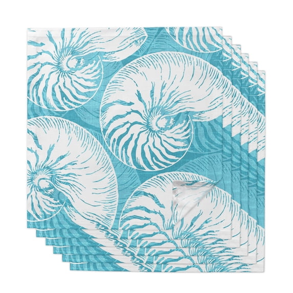 Cloth Napkins Set of 6 Aqua Shell Cocktail Napkins Coastal Conch Ocean ...