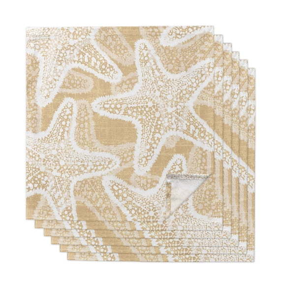 Cloth Napkins Set of 6 Beige Coastal Starfish Cocktail Napkins Ocean ...