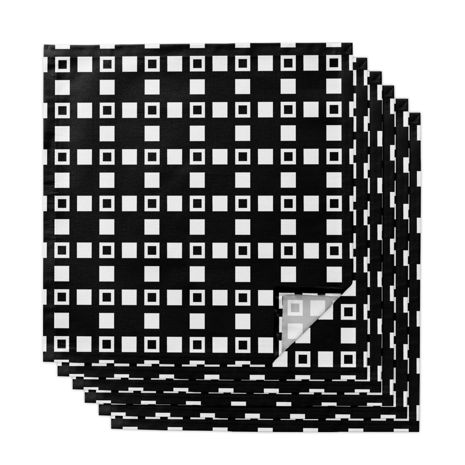 Cloth Napkins Set of 6 Black Blocks Squares Cocktail Napkins Modern ...